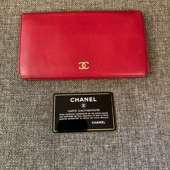 CHANEL | Bags | Chanel Coco Mark Red Calf Skin Long Bifold Wallet ...